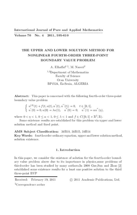 Pdf The Upper And Lower Solution Method For Nonlinear Fourth Order