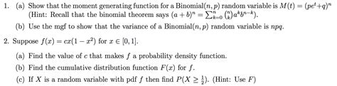 solved 1 a show that the moment generating function for a