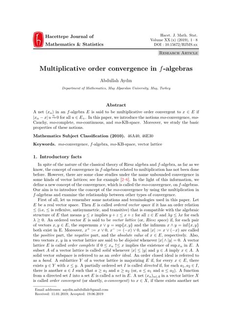 Pdf Multiplicative Order Convergence In F Algebras Pdf Multiplicative Order Convergence In F Algebras