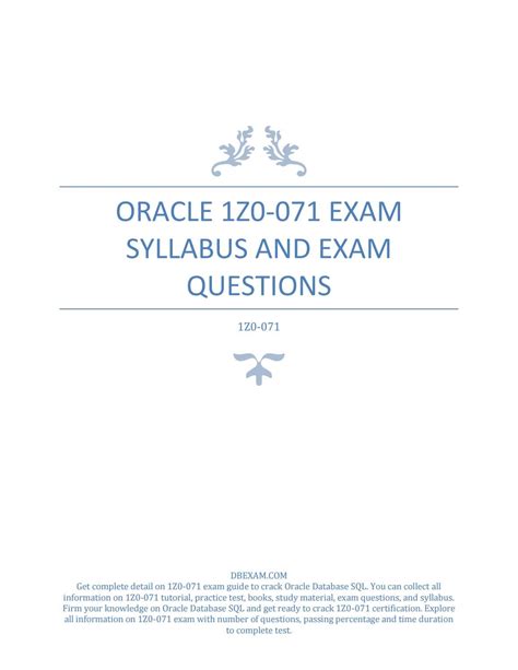 Oracle 1z0 071 Exam Syllabus And Exam Questions By Alice Cooper Issuu