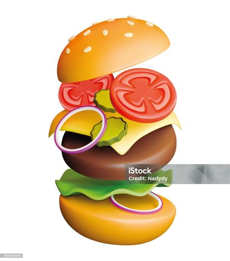버거 3d 렌더링 벡터 일러스트 레이 션입니다 현실적인 햄버거 아이콘입니다 재료 파리 3차원 형태에 대한 스톡 벡터 아트 및