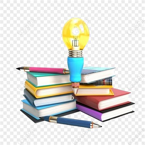 3d 연필 학습 책 더미는 교육적인 이야기를 나타내고 전구는 아이디어 학습을 나타냅니다에너지창의적인 Png 일러스트 무료 다운로드 Lovepik