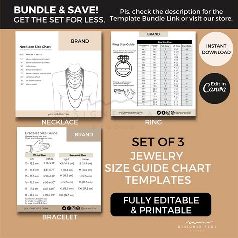 Editable Bangle Size Chart Template Canva Printable Bracelet Etsy Canada