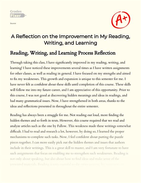 A Reflection On The Improvement In My Reading Writing And Learning