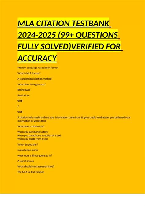 Mla Citation Testbank 99 Questions Fully Solved Verified For Accuracy Mla Citation Stuvia Us