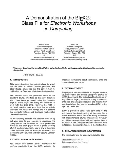 A Demonstration Of The L Tex 2 Class File For Electronic Workshops