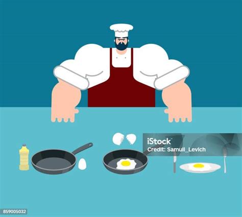 스크램블 계란 요리 교육입니다 요리사 방향 오믈렛입니다 단계 음식 명령에 의해 단계 제품에 대 한 제조 법입니다 재료입니다 벡터 일러스트 레이 션 귀여운에 대한 스톡 벡터