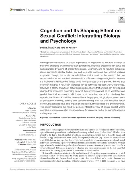 PDF Cognition And Its Shaping Effect On Sexual Conflict Integrating Biology And Psychology