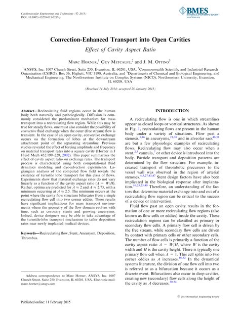 Pdf Convection Enhanced Transport Into Open Cavities Effect Of Cavity Aspect Ratio