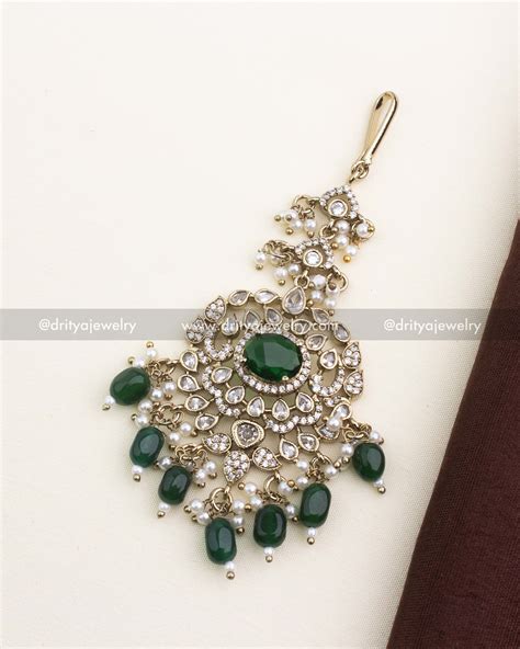 Premium Victorian Maang Tikka With Emerald Green Stones Dritya Jewelry