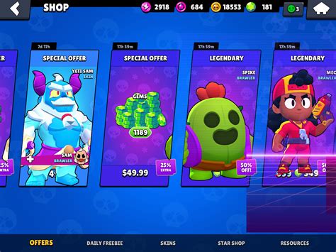 Whoa I Can Buy Sam AND The Yeti Skin For Just Gems Meg Is Gems And Spike Is Free R Brawlstars
