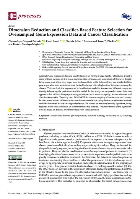 Pdf Dimension Reduction And Classifier Based Feature Selection For