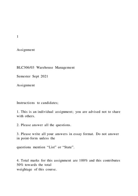1 Assignment Blc30603 Warehouse Management Pdf