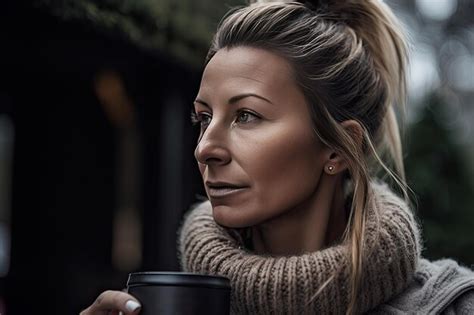 Premium Ai Image A Woman Holding A Cup Of Coffee Generative Ai