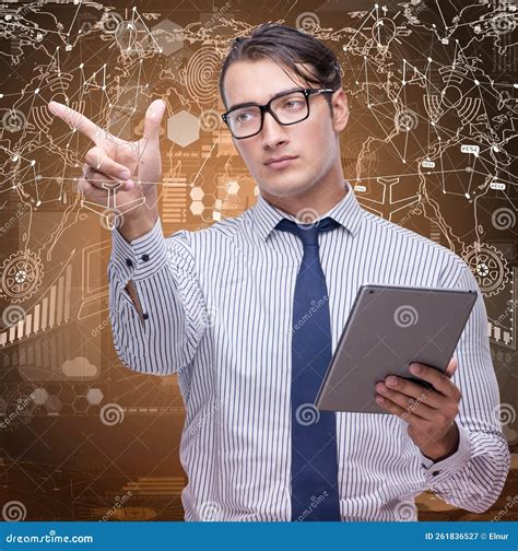 man with tablet in data mining concept stock image image of database