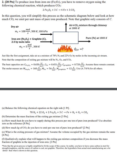 Solved 2 [20 ﻿pts] ﻿to Produce Iron From Iron Ore Fe2o3