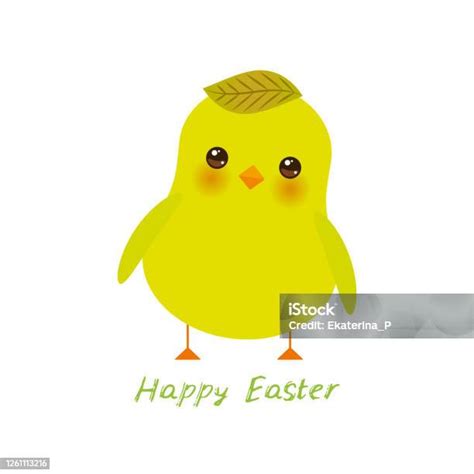 해피 부활절 인사말 카드 배너 템플릿 분홍색 뺨과 윙크 눈 흰색 배경에 고립 된 녹색 잎 파스텔 색상과 가와이 옐로우 병아리 귀여운 재미 새 벡터 0명에 대한 스톡 벡터