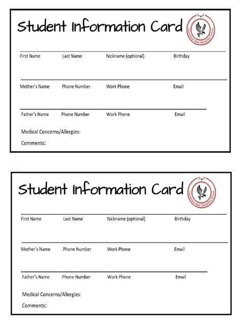 Student Information Sheet Pdf