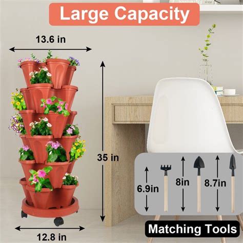Stackable Planter 6 Tier With Removable Wheels And Tools Tower Garden
