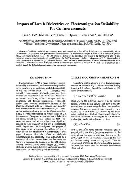 Pdf Effect Of Low K Dielectrics On Electromigration Reliability For Cu Interconnects