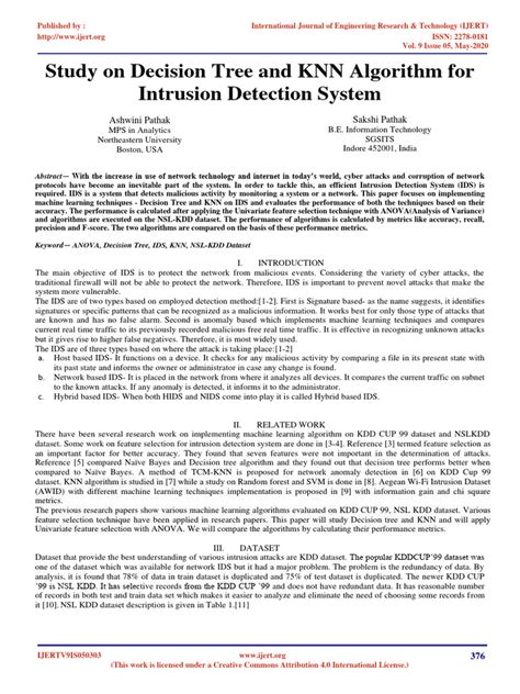 Study On Decision Tree And Knn Algorithm For Intrusion Detection System