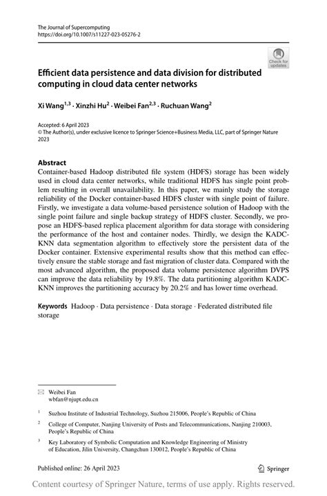 Efficient Data Persistence And Data Division For Distributed Computing In Cloud Data Center