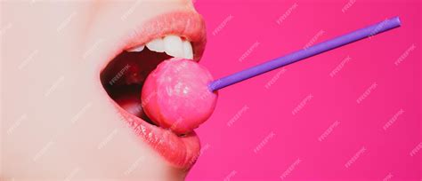 Premium Photo Licking Candy Lollipop Model Woman Lips Sucking A Candy