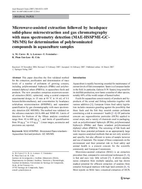 Pdf Microwave Assisted Extraction Followed By Headspace Solid Phase Microextraction And Gas