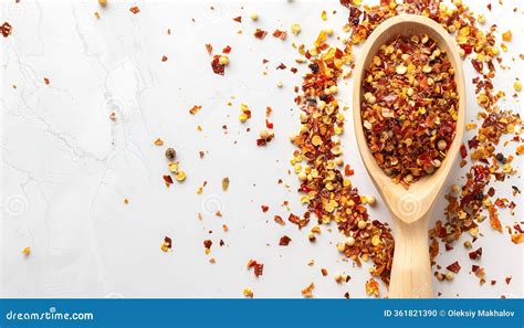 Composition With Chili Pepper Flakes On White Background Top View