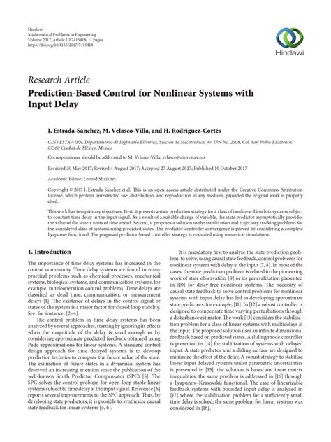 Pdf Prediction Based Control For Nonlinear Systems With Input Delay