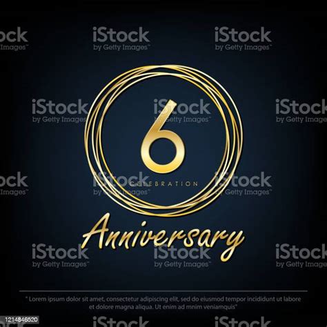 6 주년 기념 엠블럼 검은 색 배경에 반지로 고립 된 우아함 황금 기념일 로고 웹 전단지 인사말 카드 및 초대 장용 벡터 일러스트 템플릿 디자인 0명에 대한 스톡 벡터 아트