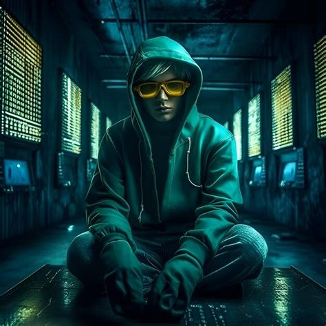 Premium Ai Image Hacker In A Dark Room With Binary Code Cybercrime