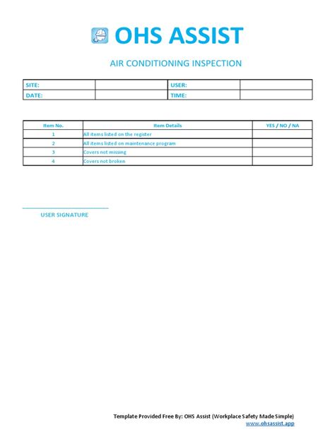 Air Conditioning Inspection Template Pdf