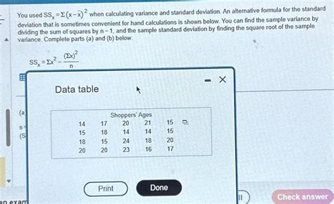 Solved You used SS Σ x x ² when calculating variance and Chegg com