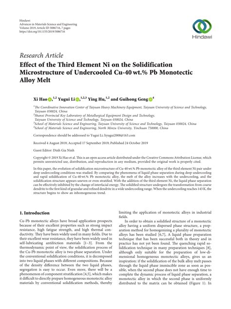 Pdf Effect Of The Third Element Ni On The Solidification