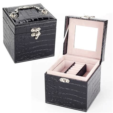 B 빈티지 스타일 악어 패턴 가죽 3 층 보석 상자 멀티 데크 보관 케이스 고품질 결혼식 생일 선물jewelry Box