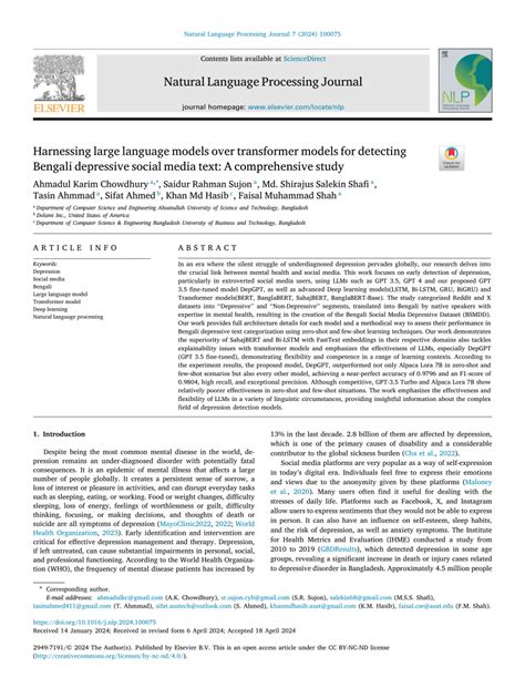 (PDF) Harnessing large language models over transformer models for detecting Bengali depressive ...