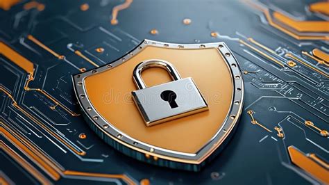 Digital Security Shield With Padlock On A Futuristic Circuit Board Background Representing Data