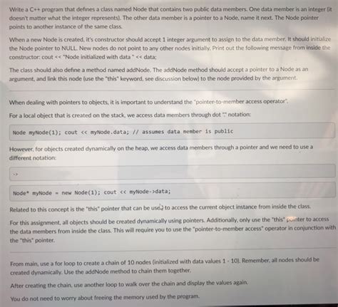 Solved Write A C Program That Defines A Class Named Node