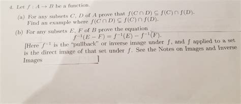 solved 4 let f a → b be a function a for any subsets