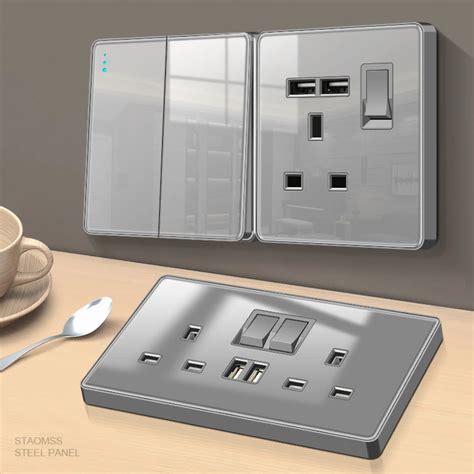 Grey Tempered Glass Panel Wall Socket Tempered Glass Electrical