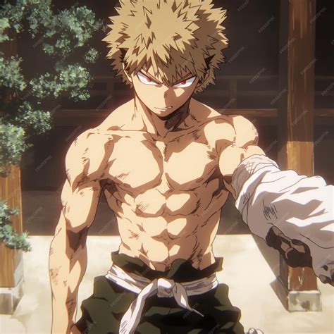 Katsuki Bakugo The Explosive Hero Flexing His Muscles Premium Ai