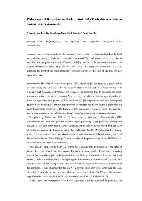 pdf performance of least mean absolute third lmat adaptive