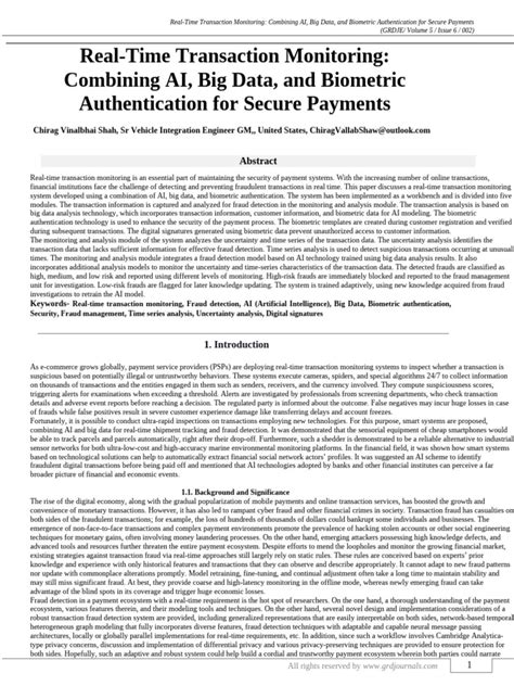 Real Time Transaction Monitoring Combining Ai Big Data And Biometric Authentication For Secure