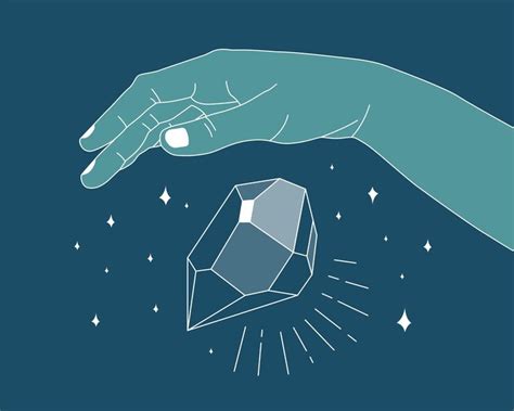 Premium Vector Hand Holding Crystal Gem Outline Illustration Magic