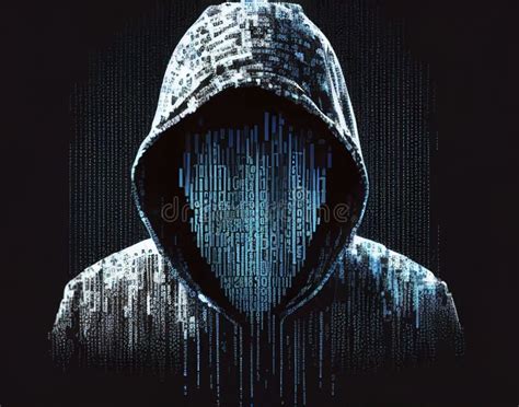 Masked Hacker In The Hood Abstract Digital Artwork Stock Illustration