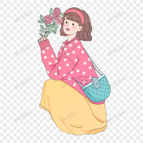 꽃을 들고 소녀 Png 일러스트 무료 다운로드 Lovepik