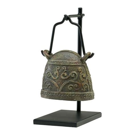 Rust And Verde Antique Livestock Bell Sculpture Stand Cyan Design Rustic Decorative Objects