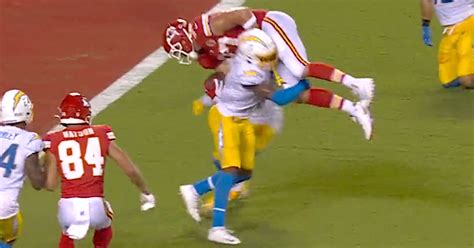 Derwin James Brutal Tackle Of Travis Kelce Conjured Spinebuster Vibes Huffpost Sports