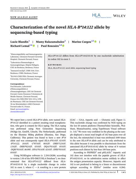 characterization of the novel hla‐b 14 122 allele by sequencing‐based